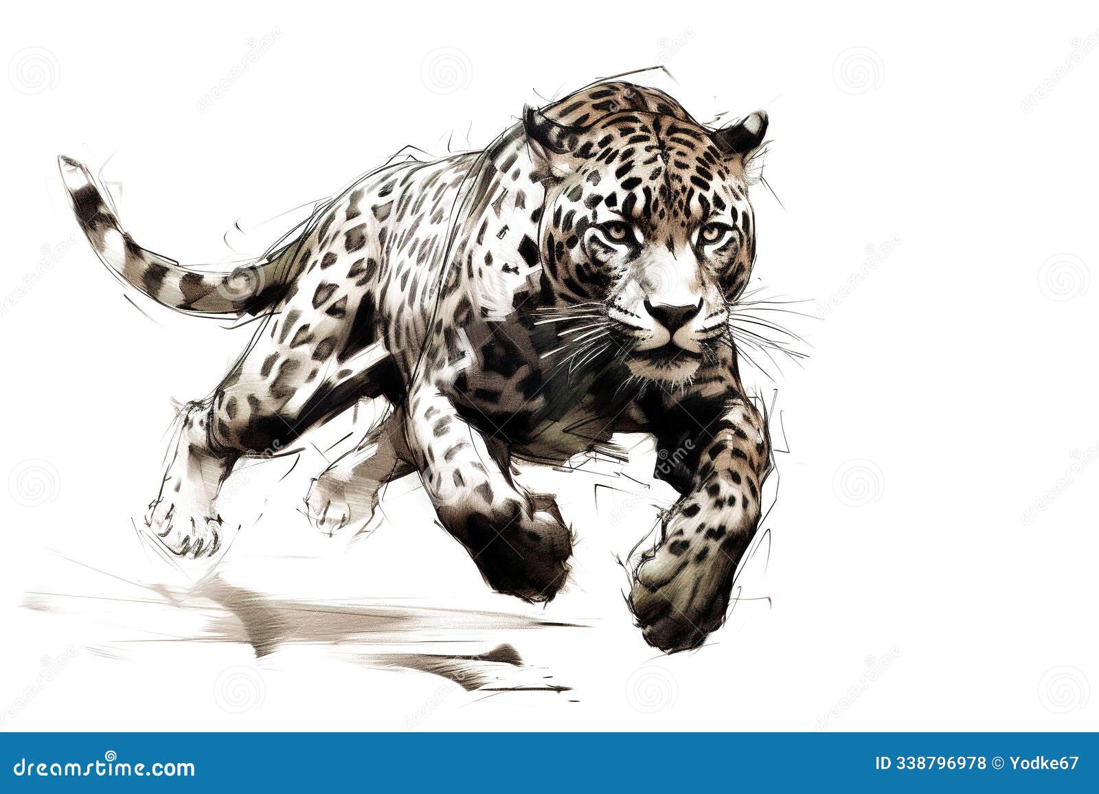A Dynamic Sketch of a Leaping Leopard, Captured in a Powerful ...