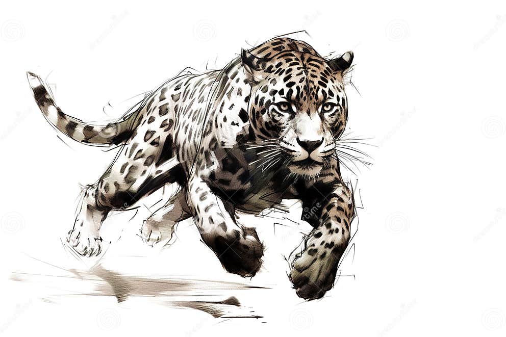 A Dynamic Sketch of a Leaping Leopard, Captured in a Powerful ...