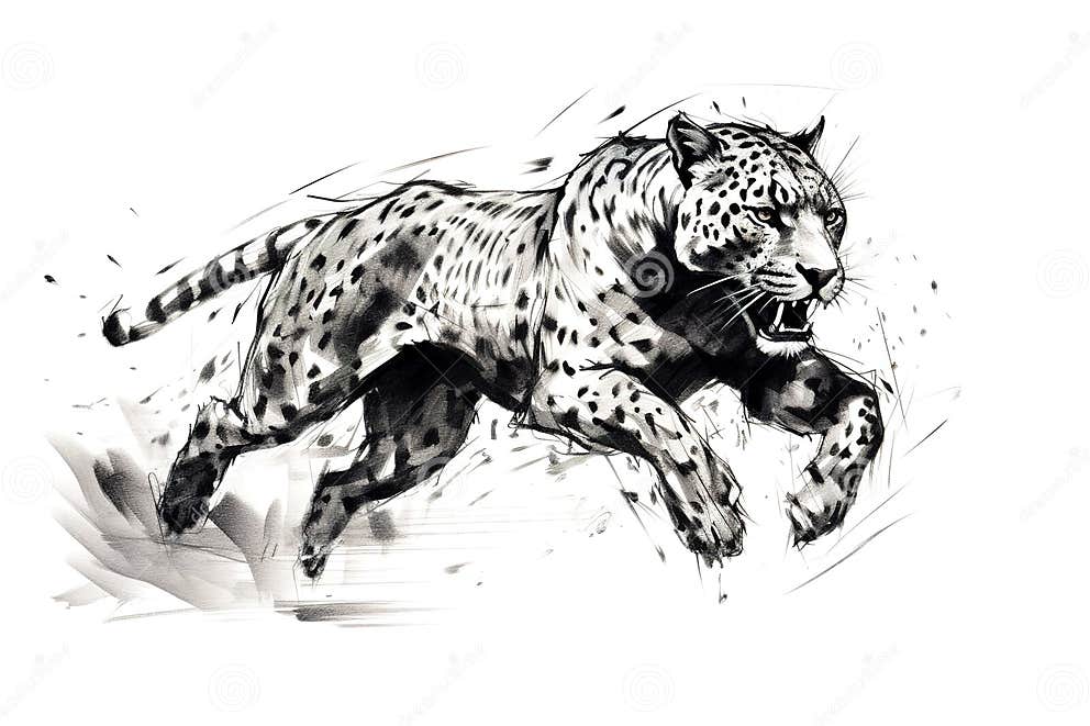 A Dynamic Sketch of a Leaping Leopard, Captured in a Powerful ...