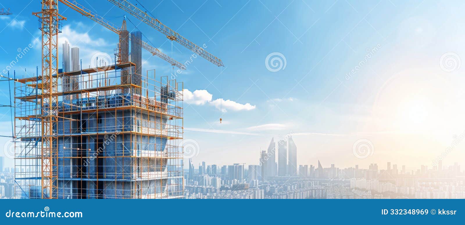Dynamic Skyline with Cranes and Scaffolding As Modern Skyscraper Rises ...