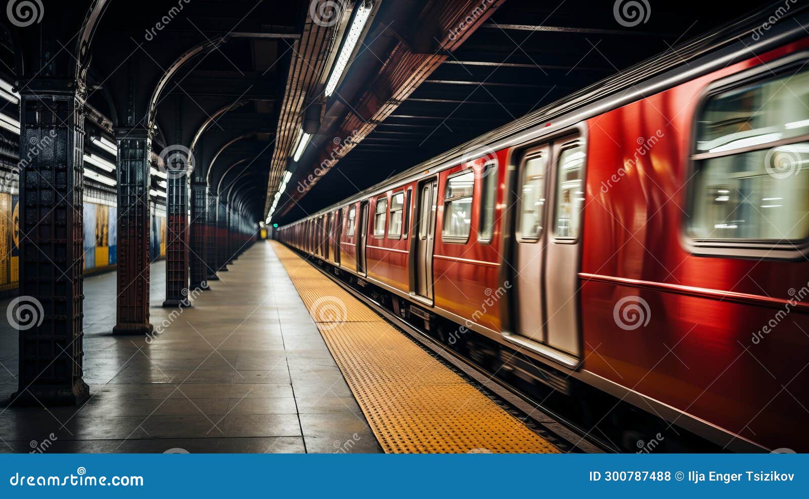 Dynamic and Sleek Modern Subway Train in Motion, Speeding through a ...