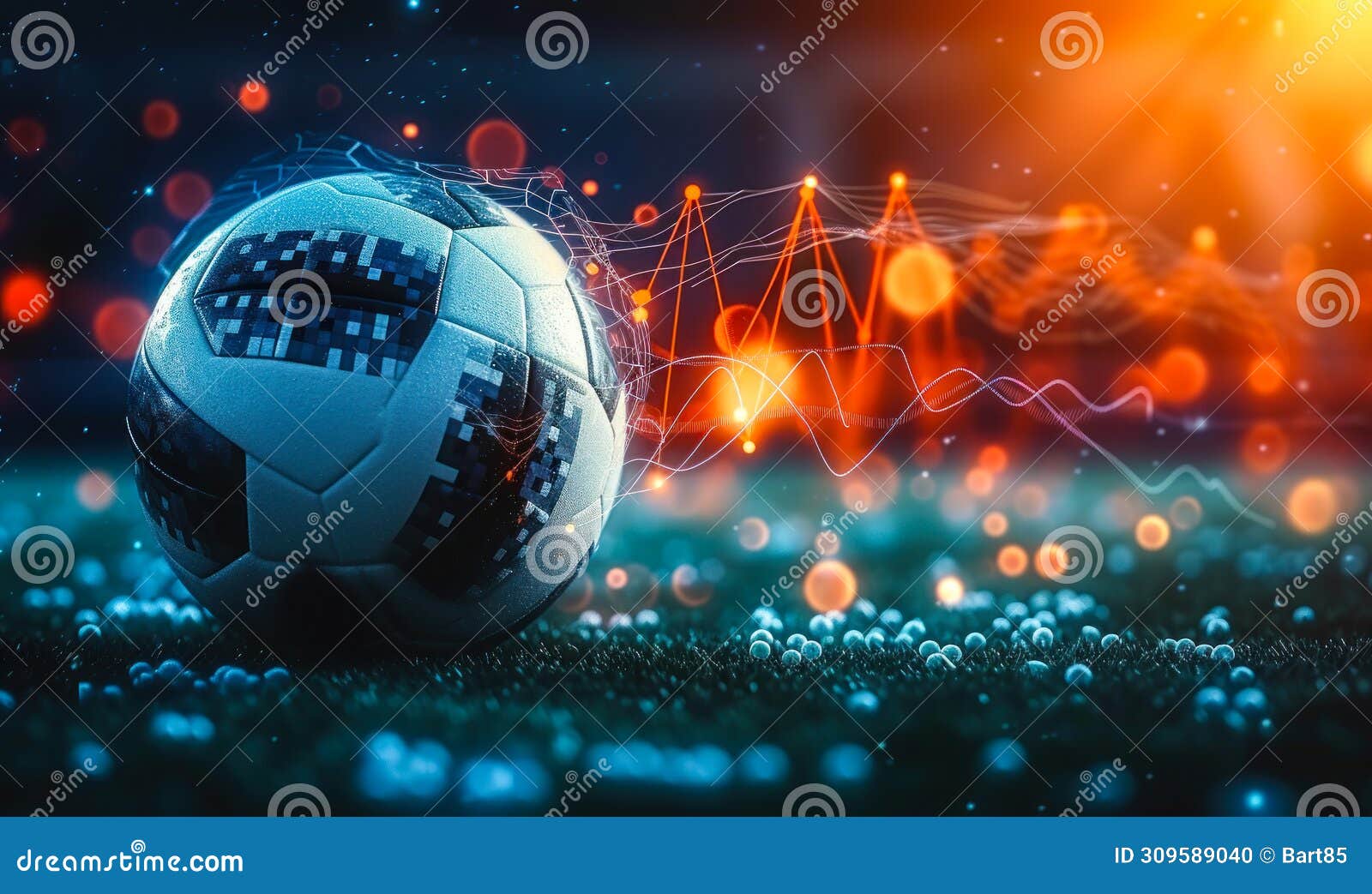 Dynamic Soccer Ball on Field with Digital Analysis Graphics, Depicting ...