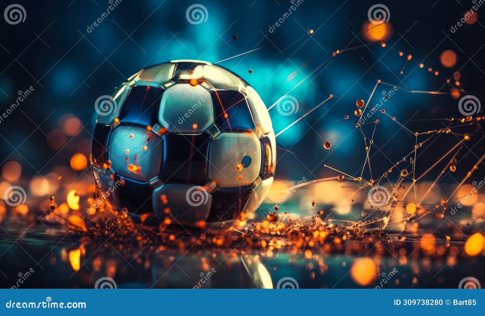 Dynamic Soccer Ball on Field with Digital Analysis Graphics, Depicting ...