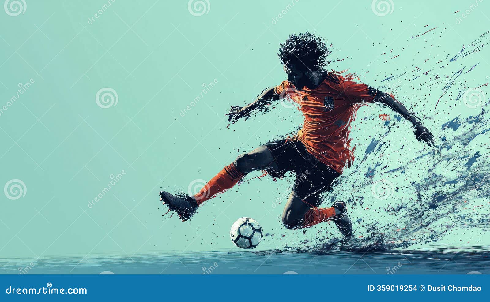 Dynamic Soccer Player Kicking Ball with Intense Action and Energy Stock ...