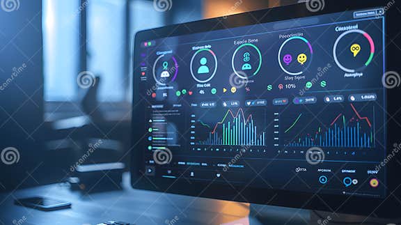 Dynamic Social Media Dashboard on Computer Screen Stock Illustration ...
