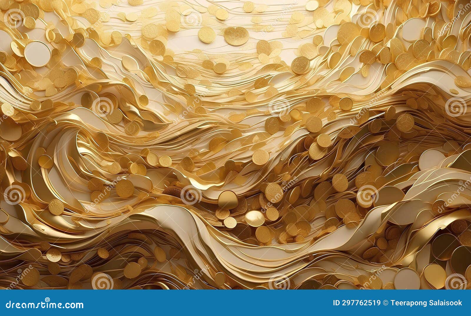 A Dynamic Softly Golden Waves with Golden Coins Stock Illustration ...