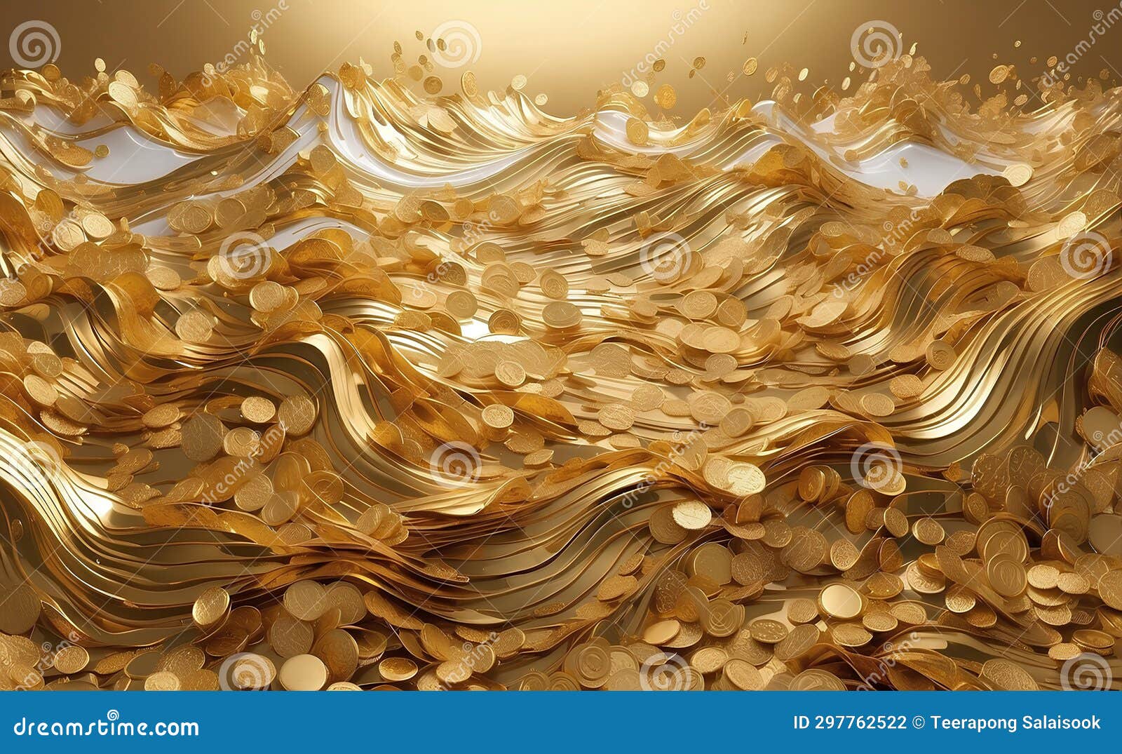A Dynamic Softly Golden Waves with Golden Coins Stock Illustration ...