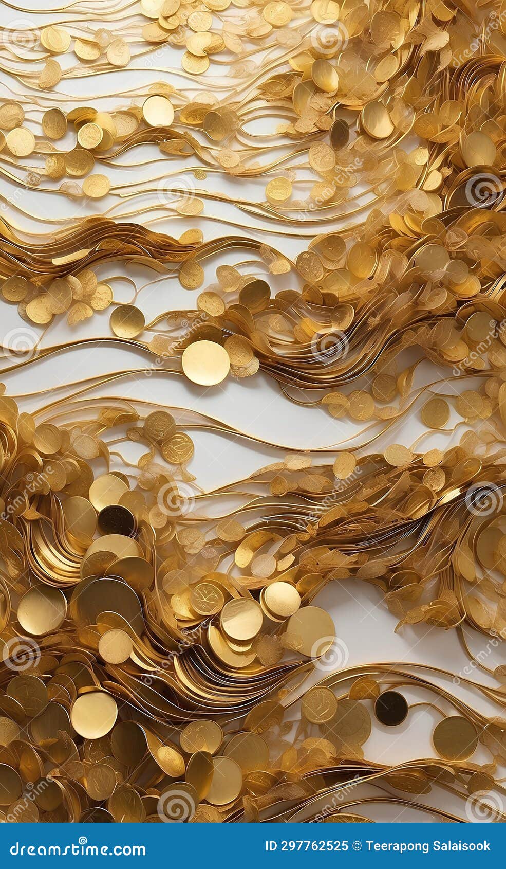 A Dynamic Softly Golden Waves with Golden Coins Stock Illustration ...