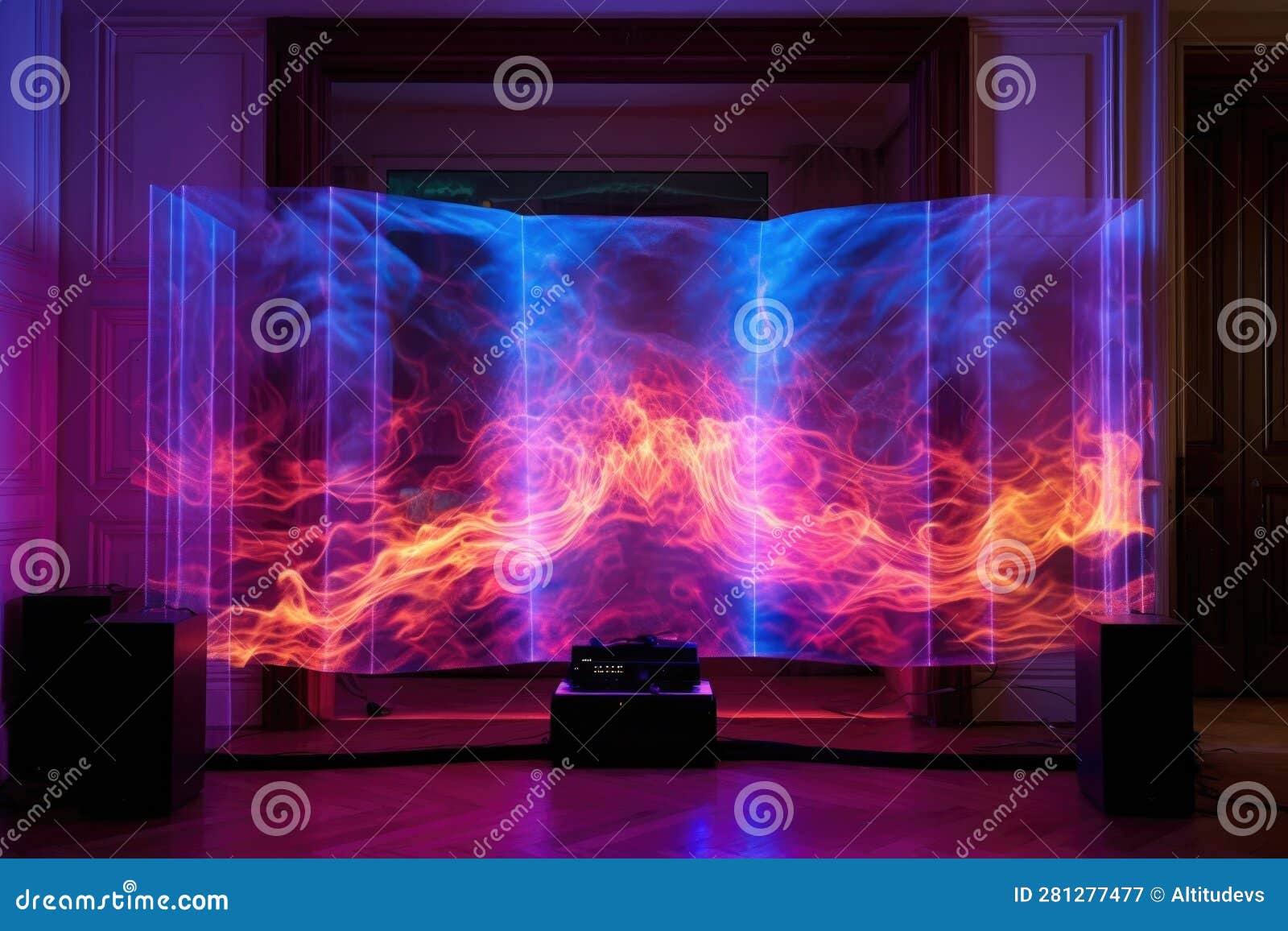 Dynamic Sound Wave Visualization on Large Screen Stock Illustration ...