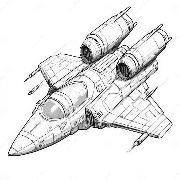 Dynamic Spacecraft Sketch with Dual Engines and Sharp Wings Stock ...