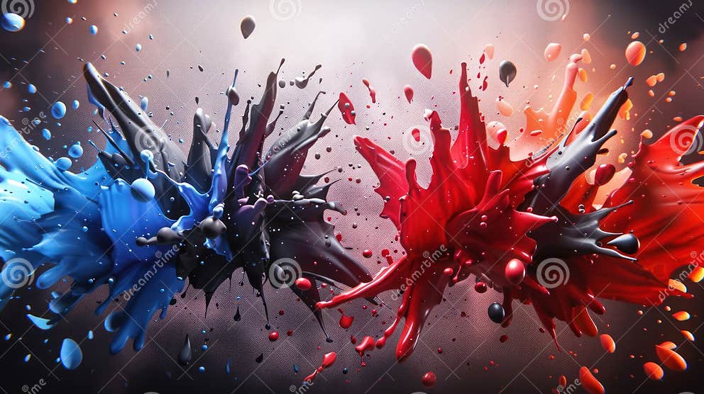 A Dynamic Splash of Blue, Black, and Red Paint Colliding, Creating an ...