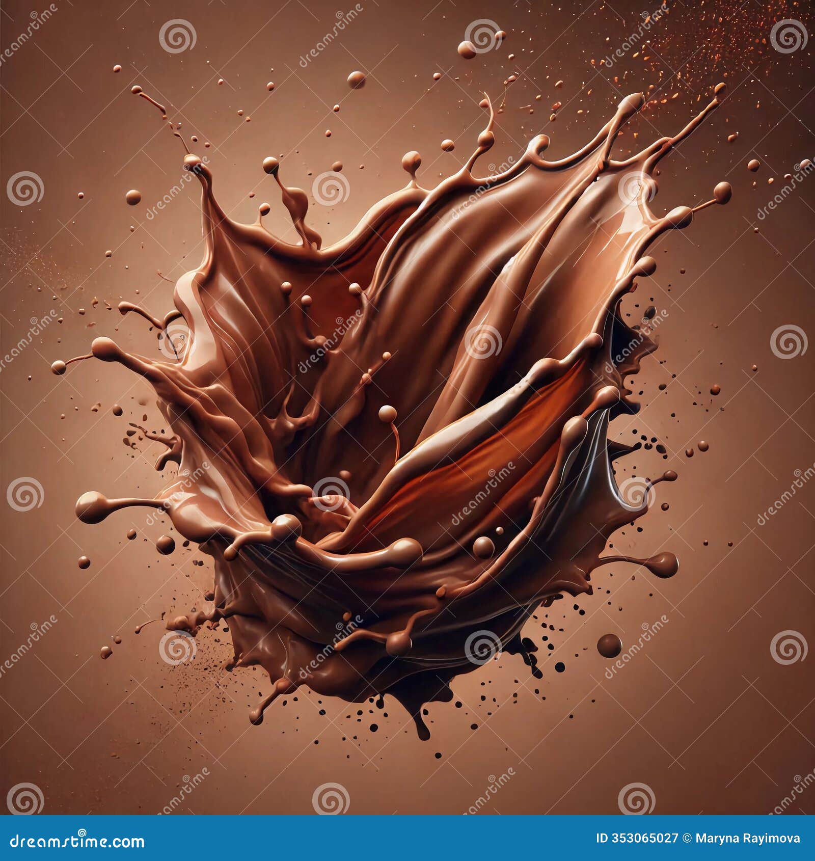 Dynamic Splash of Chocolate Liquid in Mid-air Creating an Intricate ...