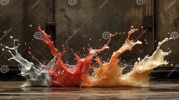 Dynamic Splash of Colored Liquids Creating an Artistic Visual Effect ...