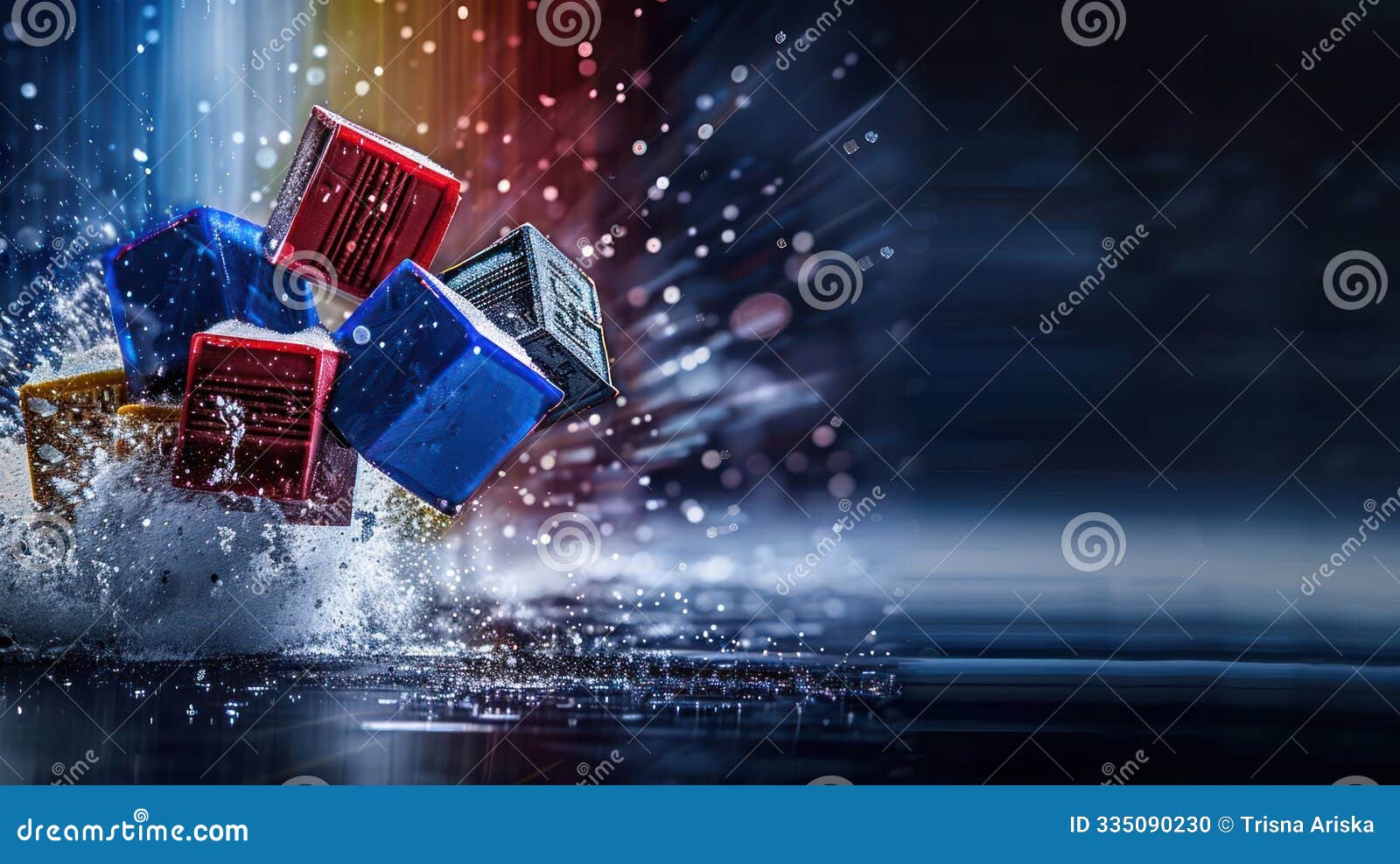 Dynamic Splash of Colorful Blocks Creating an Energetic Visual Effect ...