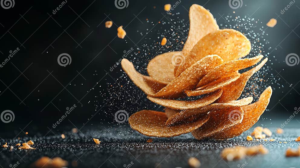 A Dynamic Splash of Crispy Potato Chips, Showcasing a Delightful Array ...