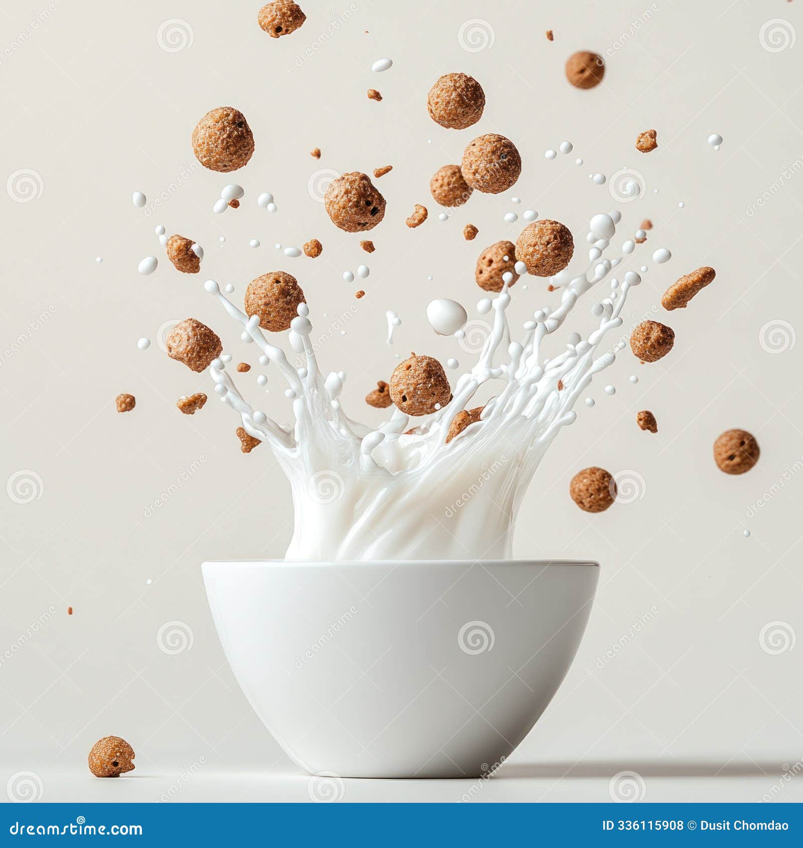 A Dynamic Splash of Milk with Cereal Pieces Creates an Exciting Scene ...