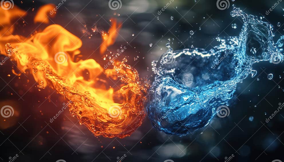 Fire and Water Collide in a Vibrant Display of Movement and Color Stock ...