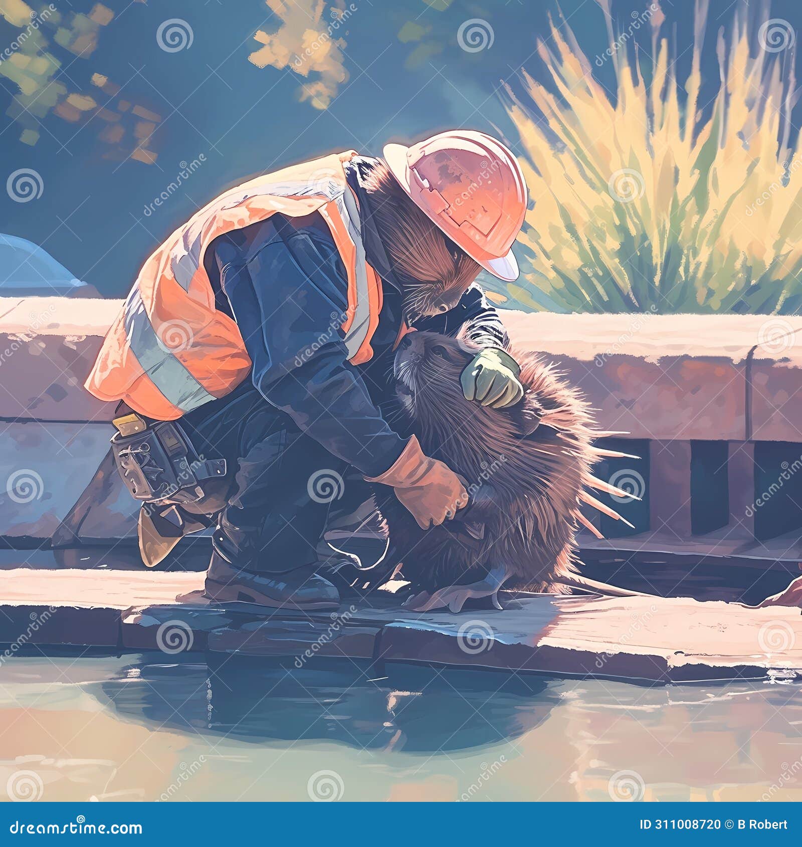 Industrious Beaver in Construction Gear Stock Illustration ...