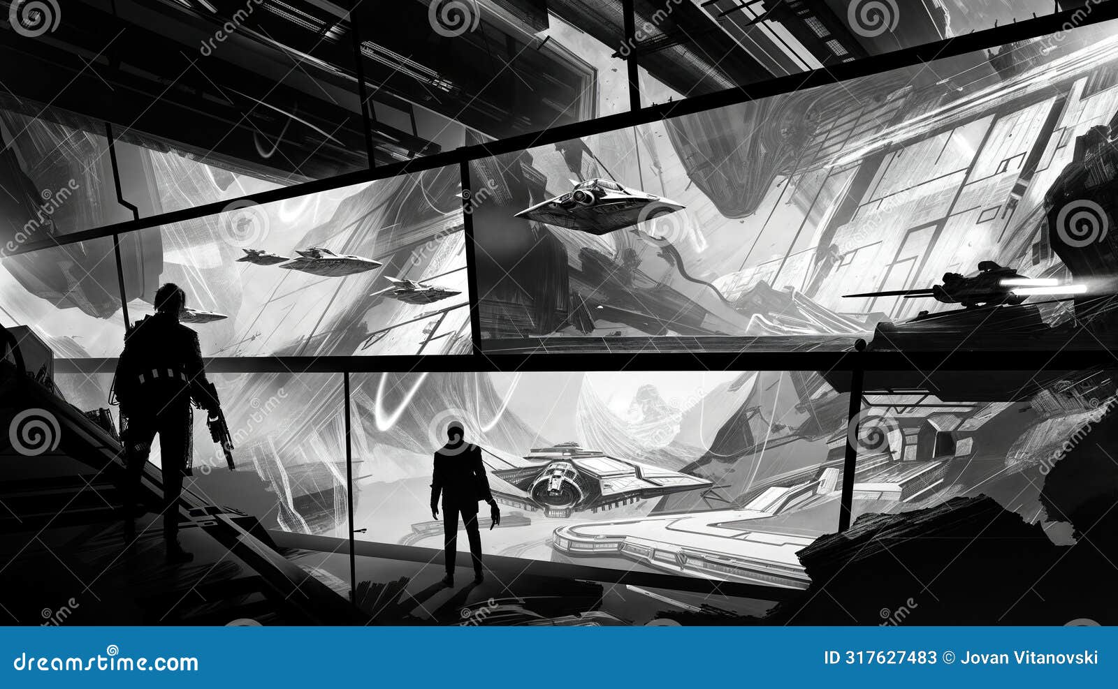 Dynamic Storyboard Sequence Of Futuristic Exploration Mission Royalty ...