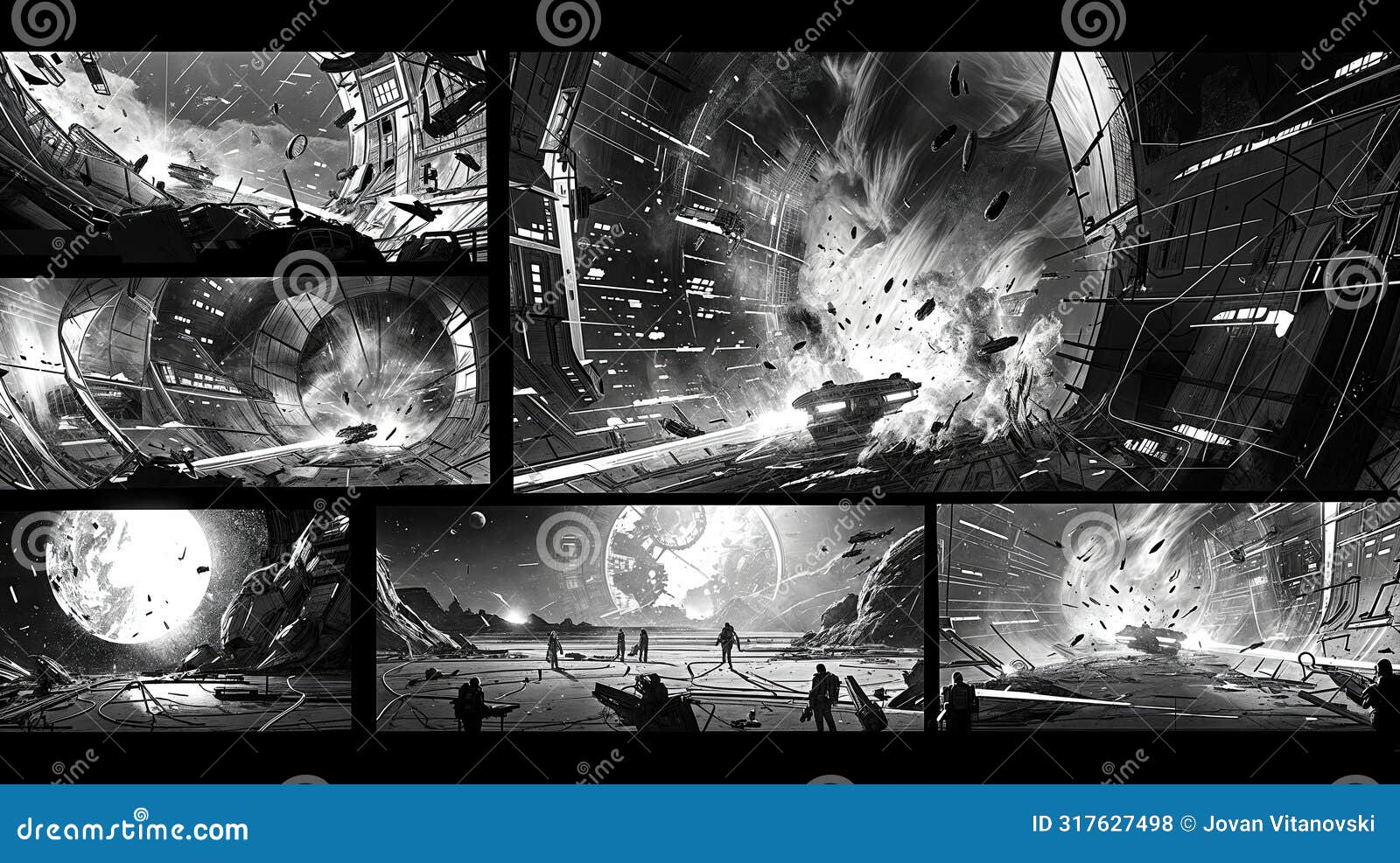 Dynamic Storyboard Sequence of Futuristic Exploration Mission Stock ...