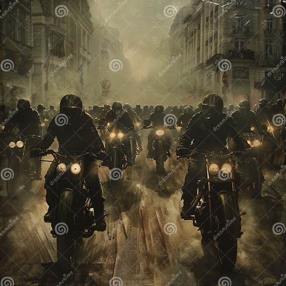 Dynamic Street Scene with Enthusiastic Bikers Stock Illustration ...