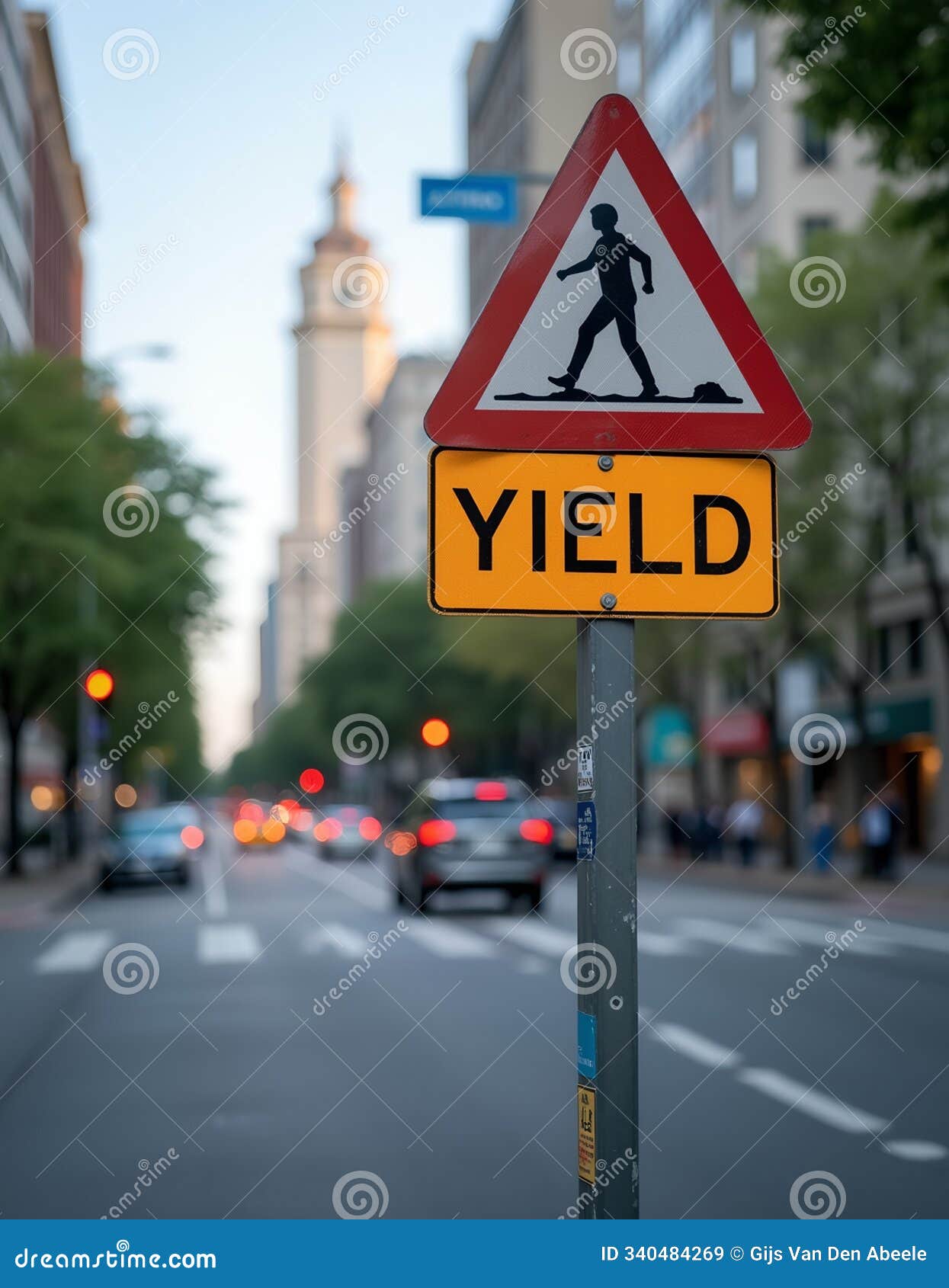 Dynamic Street Scene with Yield Sign Bustling Intersection Stock ...