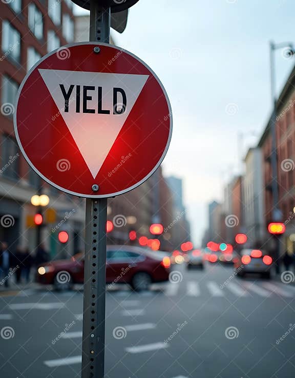 Dynamic Street Scene with Yield Sign Bustling Intersection Stock ...