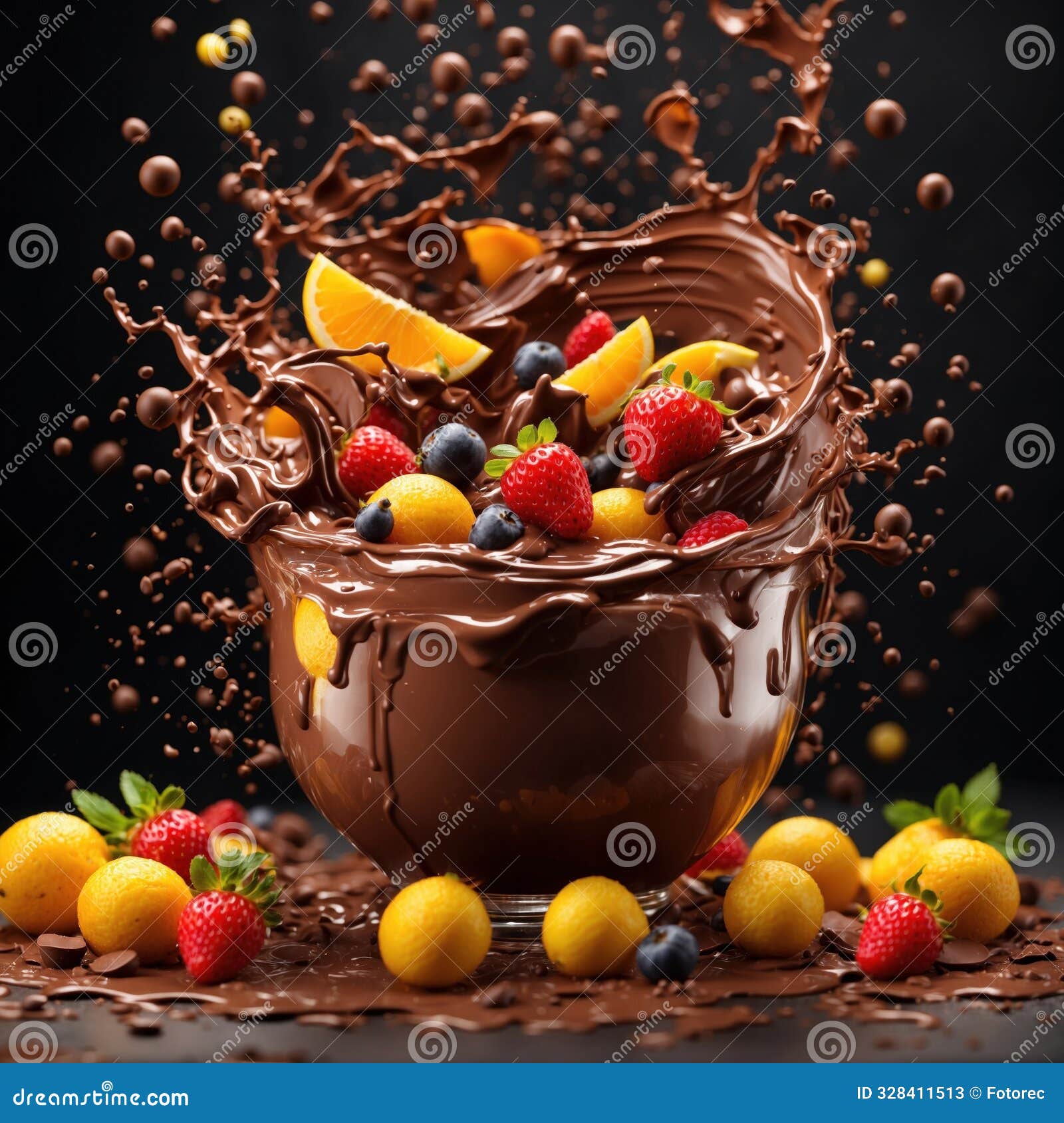 Fresh Fruits in a Wave of Chocolate Stock Image - Image of fresh ...