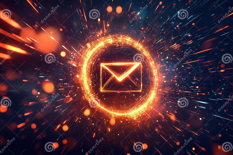 Envelop Icon in Fiery Burst of Colorful Particles and Light Effects ...