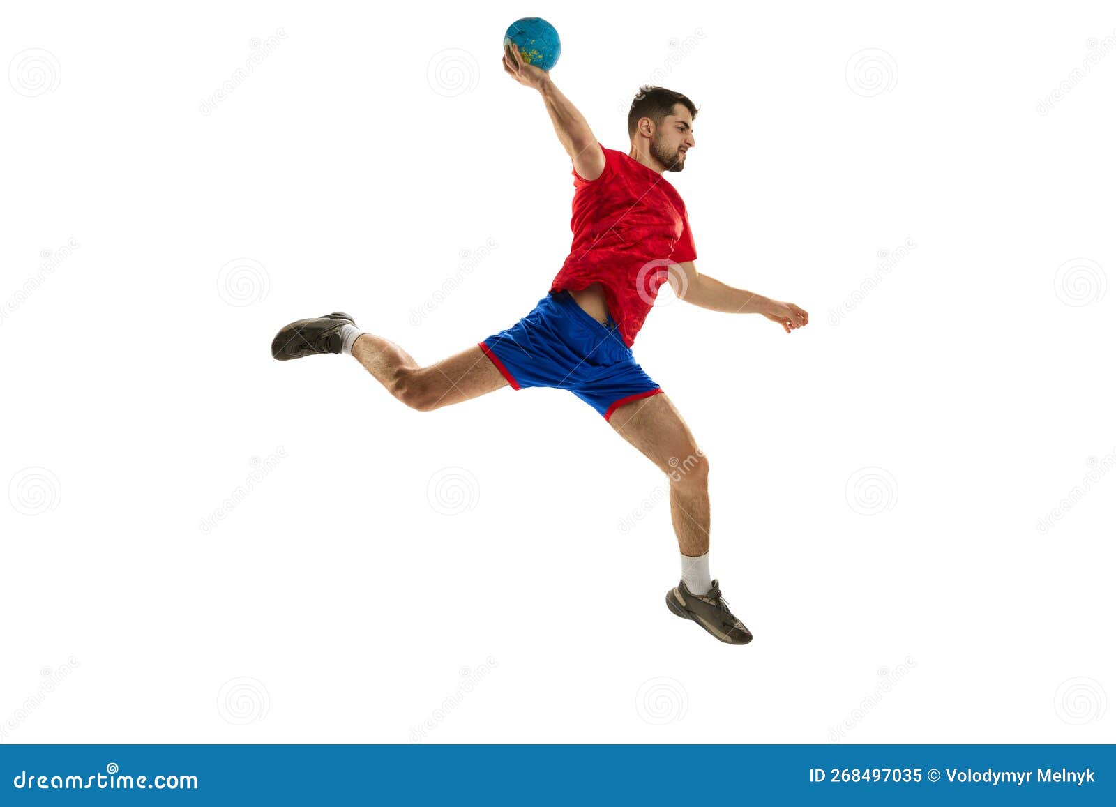Dynamic Studio Shot of Professional Male Handball Player in Motion ...