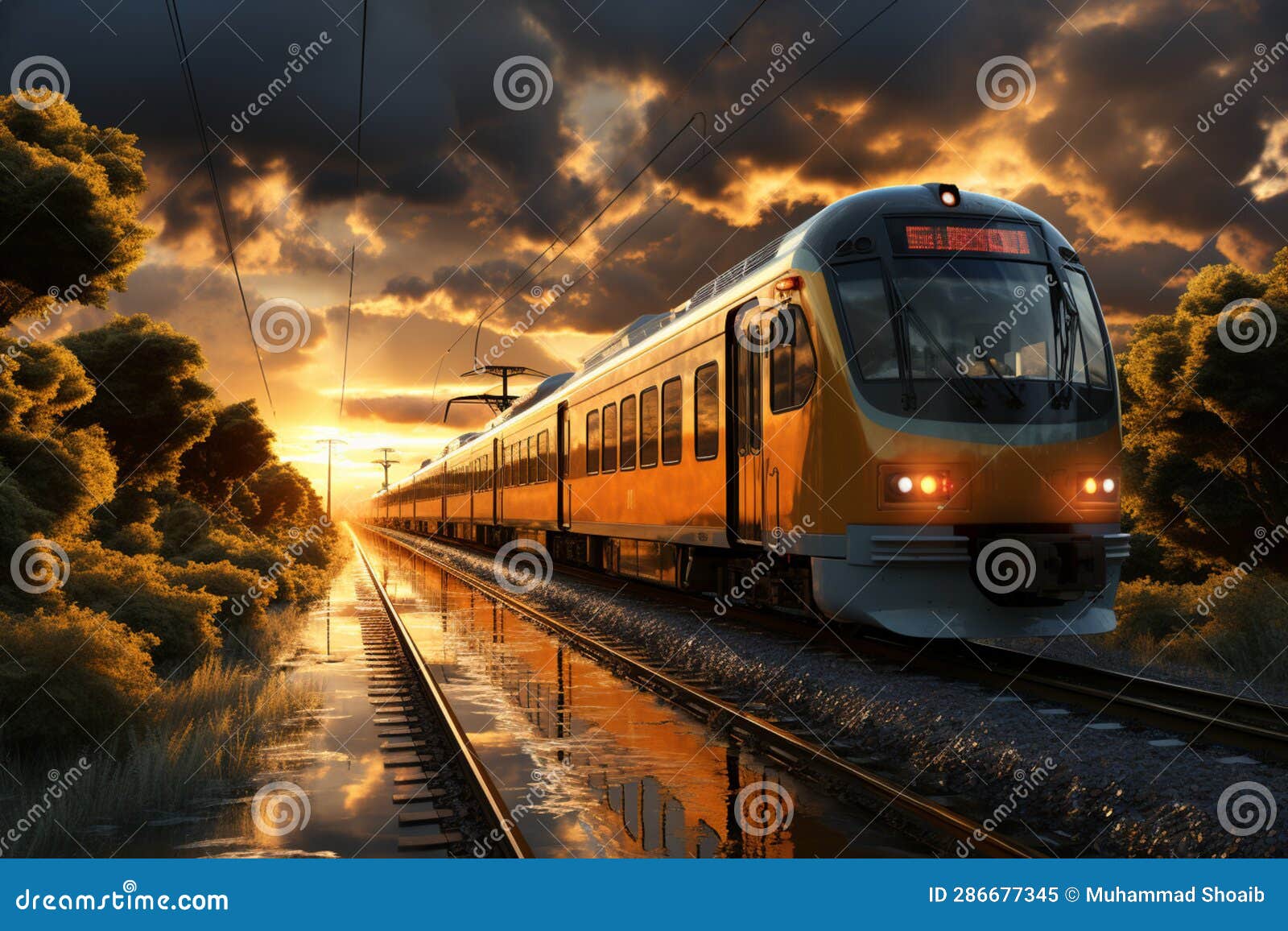 Dynamic Summer Scene, Train Stands Out Under Cloudy, Hot Weather Stock ...