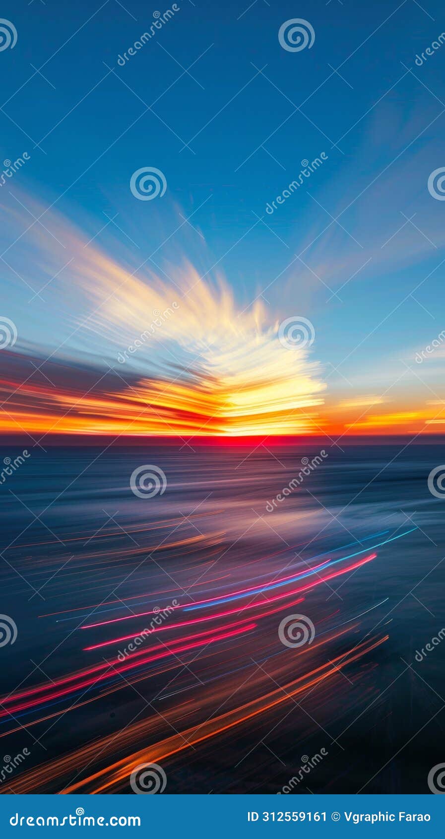 Dynamic Sunset with Light Trails on the Beach Stock Image - Image of ...