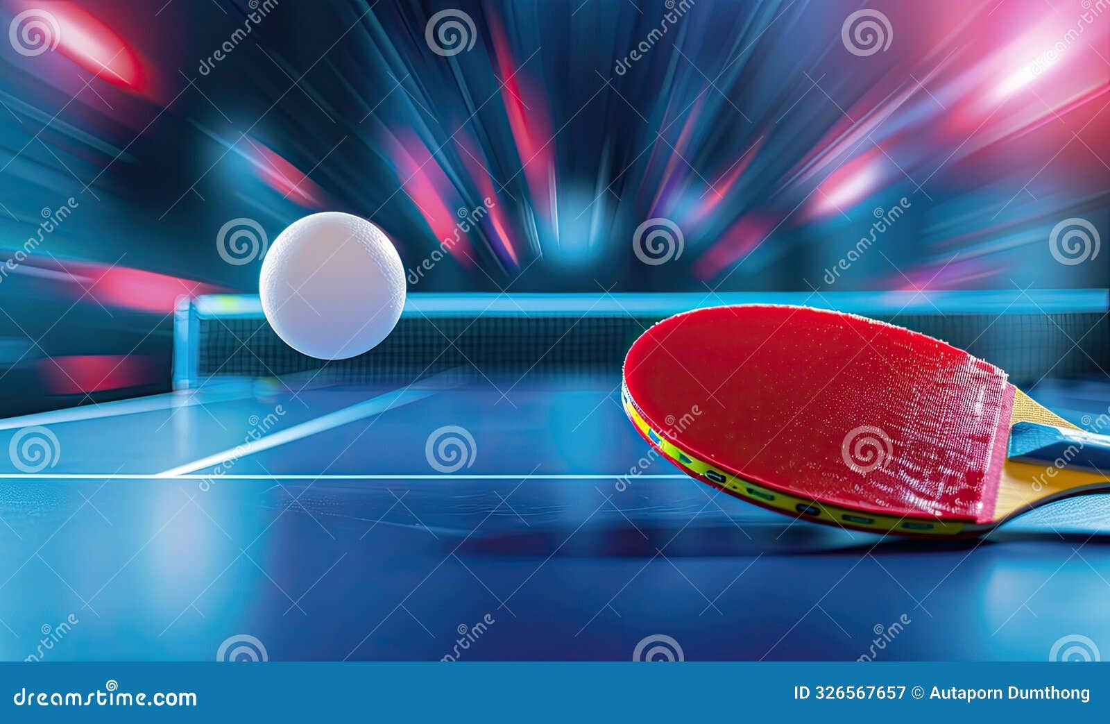 Dynamic Table Tennis Scene with a Paddle and Ball in Motion, Showcasing ...