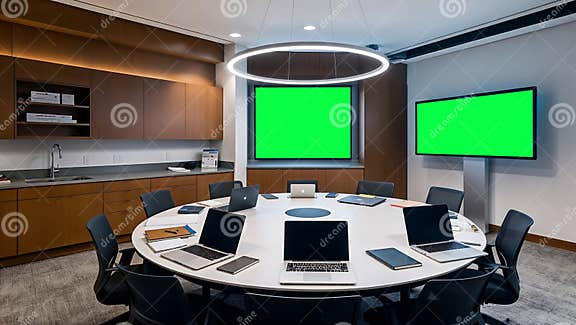 Dynamic Team Collaboration Space with Digital Display and Round Table ...