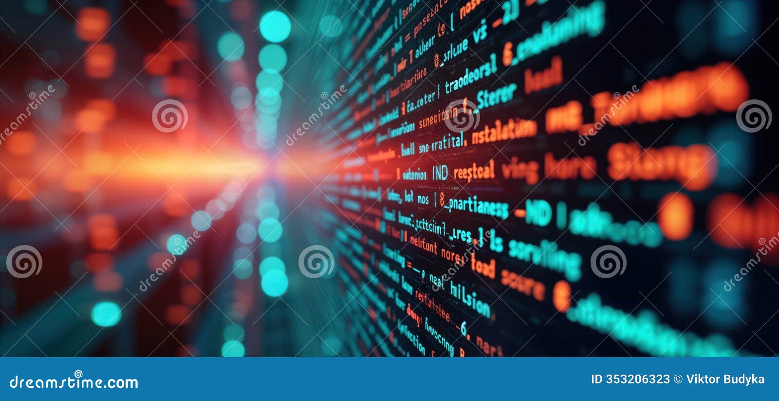 Dynamic Tech Illustration Shows Complex Code. Secure Data Encryption Coding Displayed on Screen ...