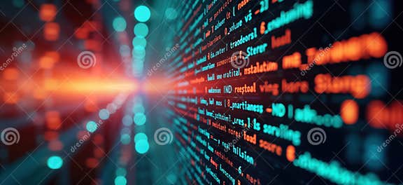 Dynamic Tech Illustration Shows Complex Code. Secure Data Encryption Coding Displayed on Screen ...