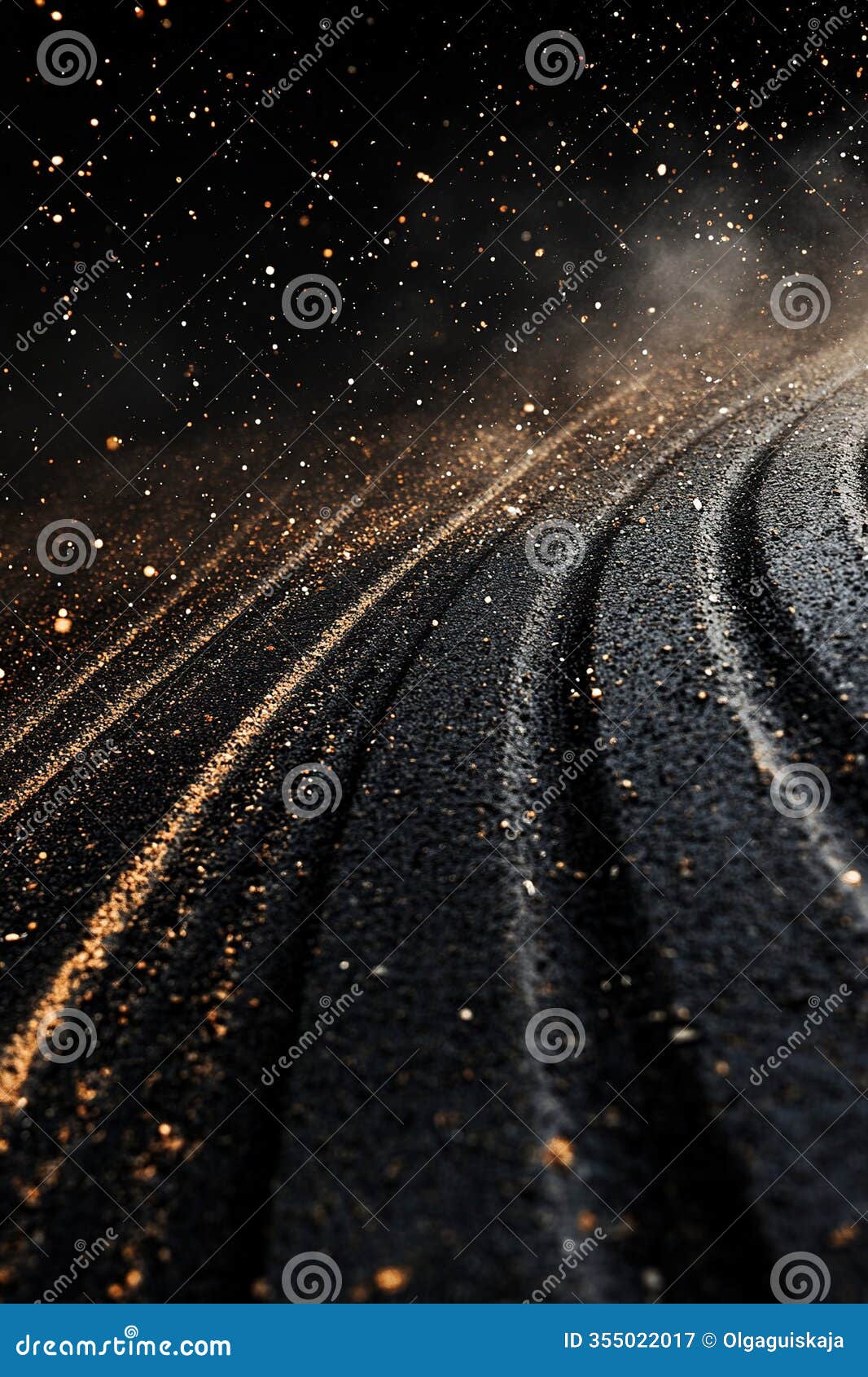 Dynamic Tire Tracks Carve through a Textured Asphalt Surface, Sending ...