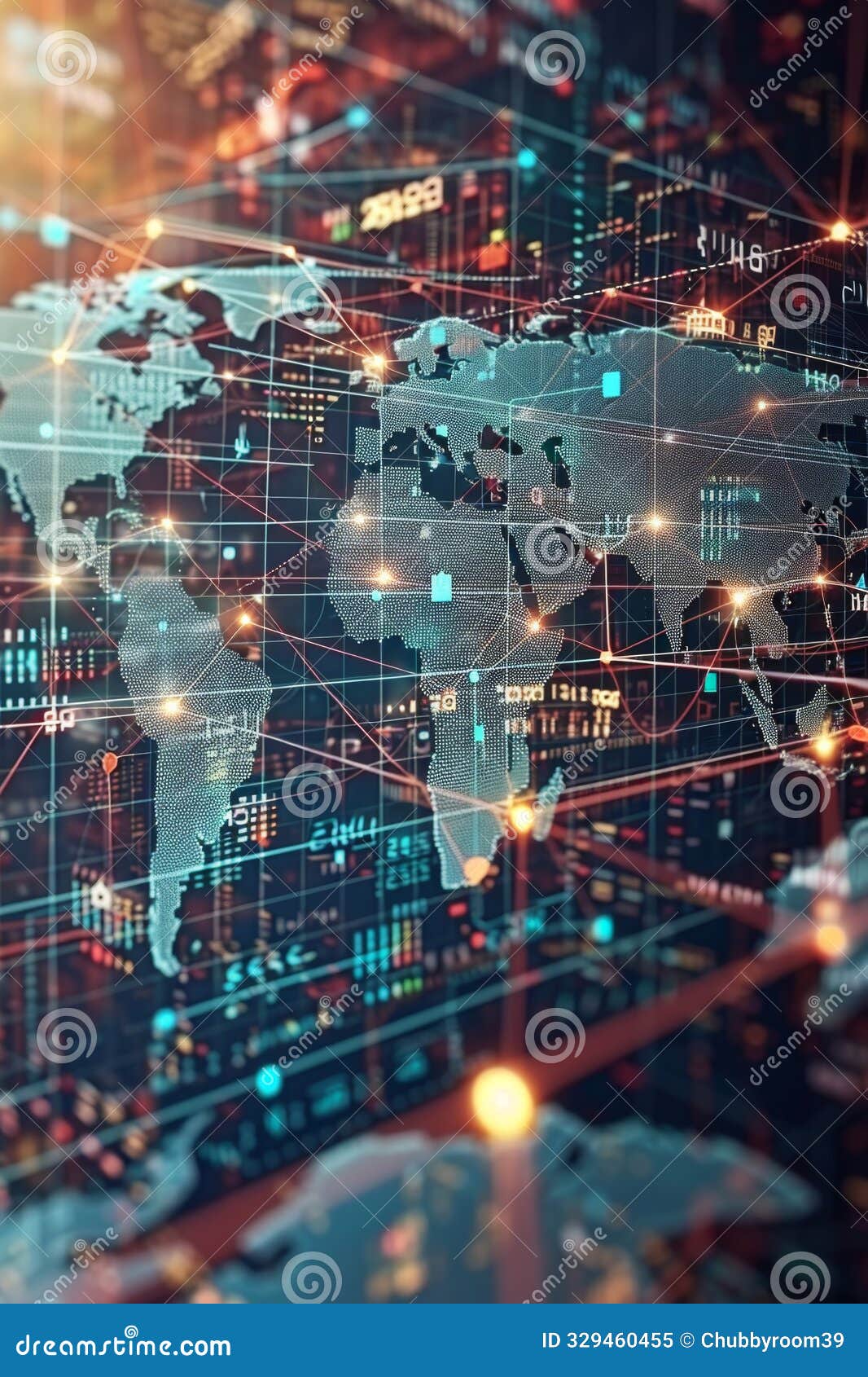Dynamic Trade Grid Connecting Global Commerce on a World Map Stock ...