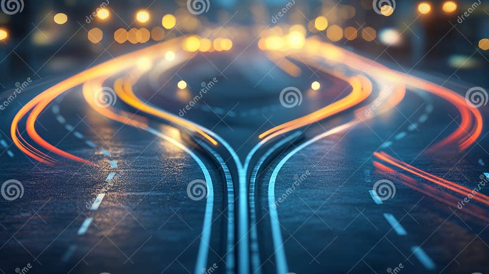 Dynamic Transportation Network, Abstract Light Trails on Roads ...