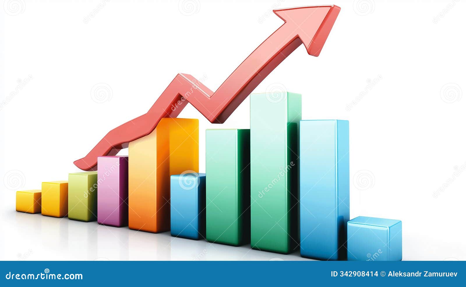 A Dynamic Upward Arrow Rises Over Colorful Bar Graphs Representing ...