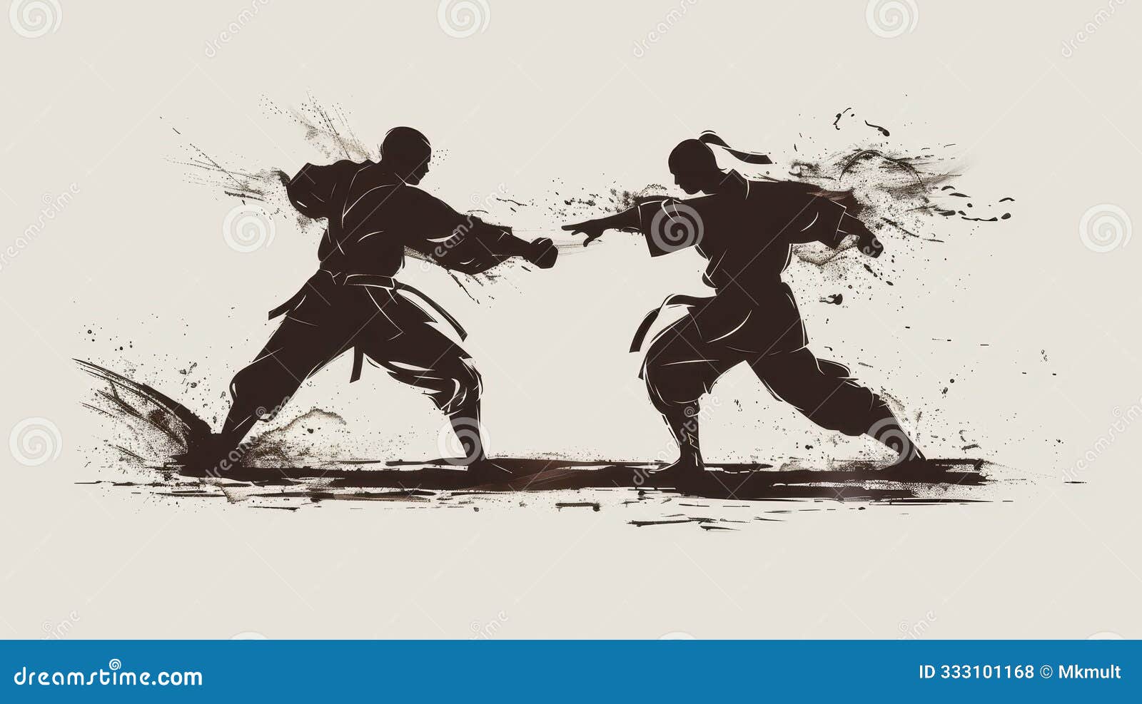 Dynamic Vector Silhouette of Martial Arts Practitioners Engaged in ...