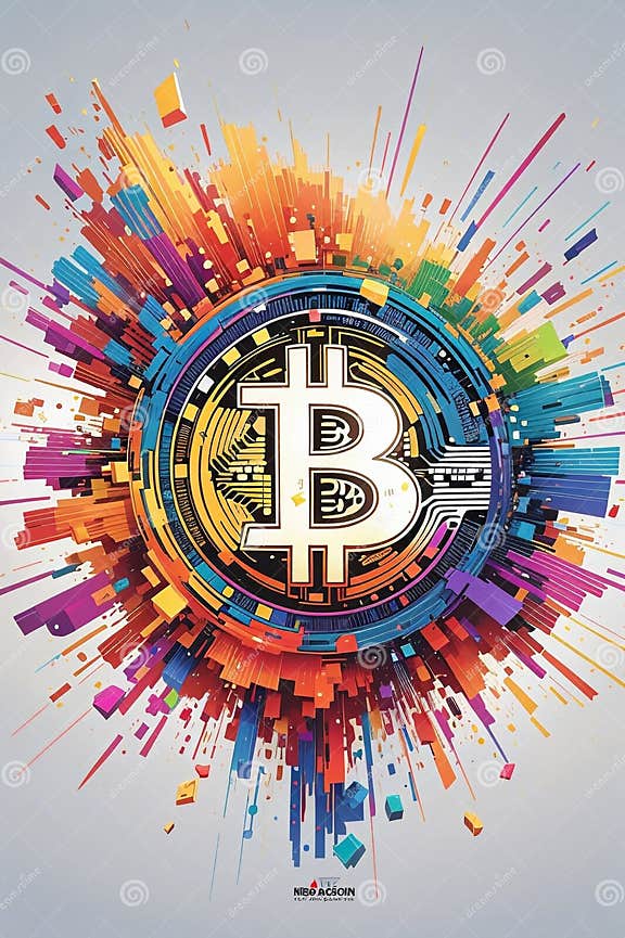 Stylized Bitcoin Coin Exploding into a Burst of Rainbow-hued Digital ...