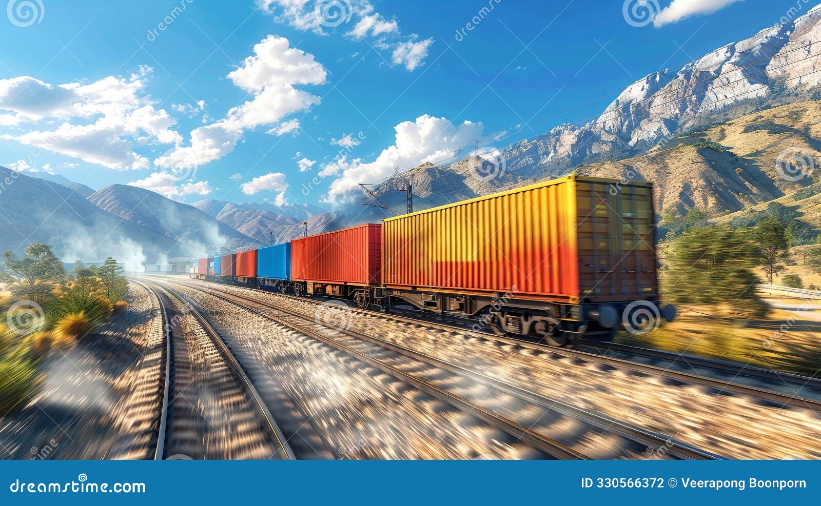 Dynamic View of a Freight Train with Intermodal Containers in Transit ...