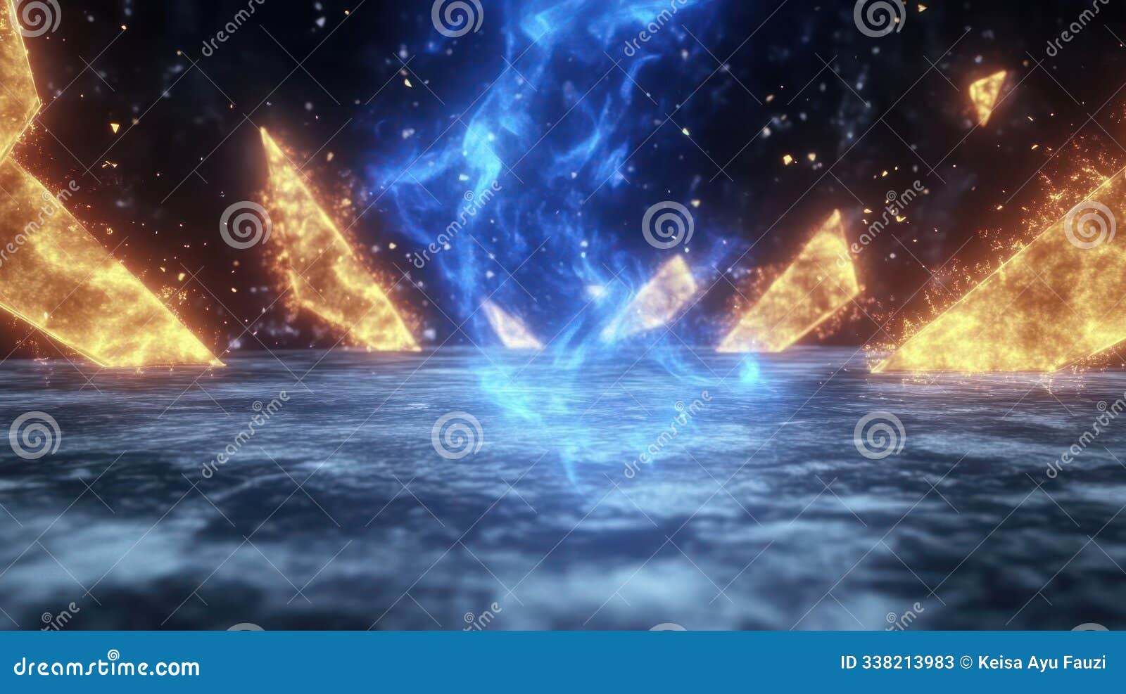 A Dynamic Visual of Blue and Orange Elemental Energy Amidst a Dark, Starry Backdrop Stock ...