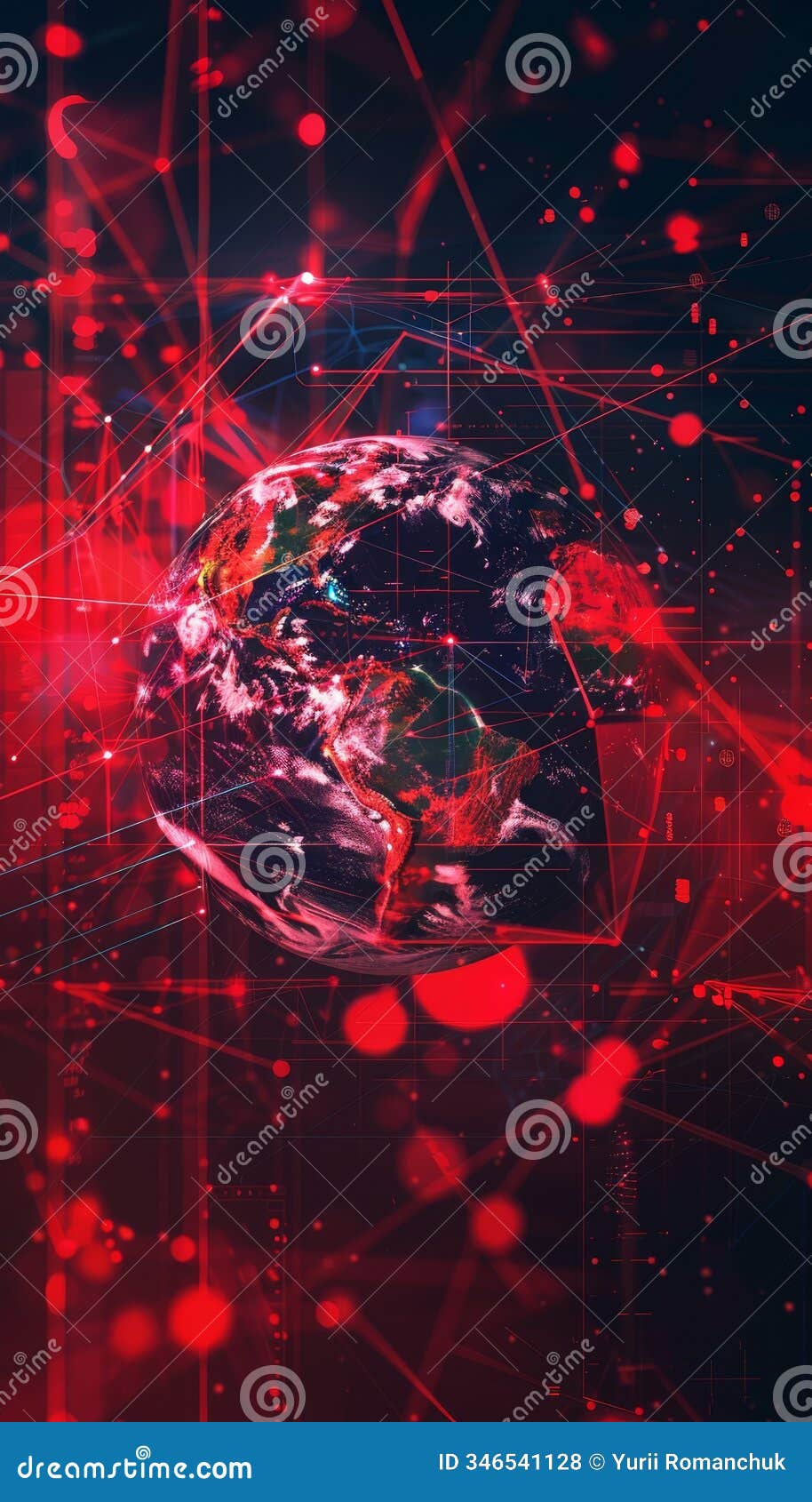 Dynamic Visual Design Showcasing a 3d Globe with Red Lines, Ai Icons ...