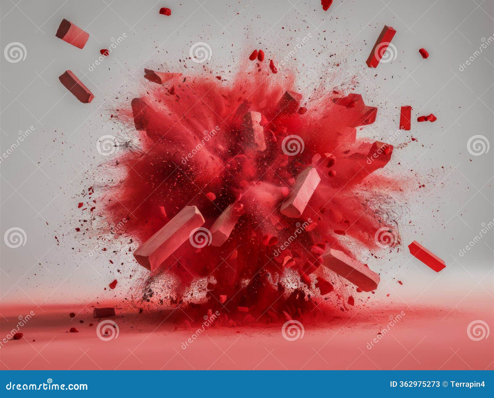 Dynamic Visual Effect of Red Chalk Explosion with Flying Debris Stock ...