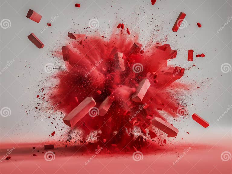 Dynamic Visual Effect of Red Chalk Explosion with Flying Debris Stock ...