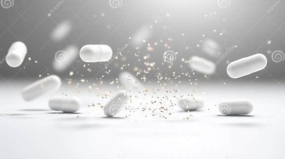 Dynamic Visual of Falling Capsules with Sparkling Powder Effect Stock ...
