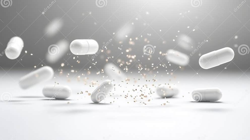 Dynamic Visual of Falling Capsules with Sparkling Powder Effect Stock ...