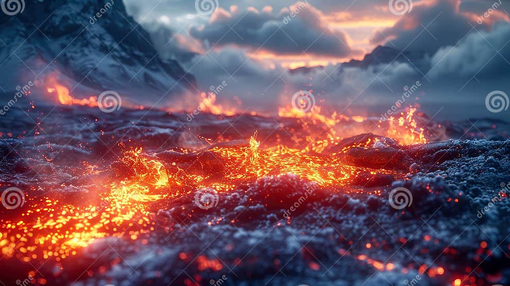 Dynamic Visual of Fire and Ice Elements Clashing, Creating a Vivid and ...